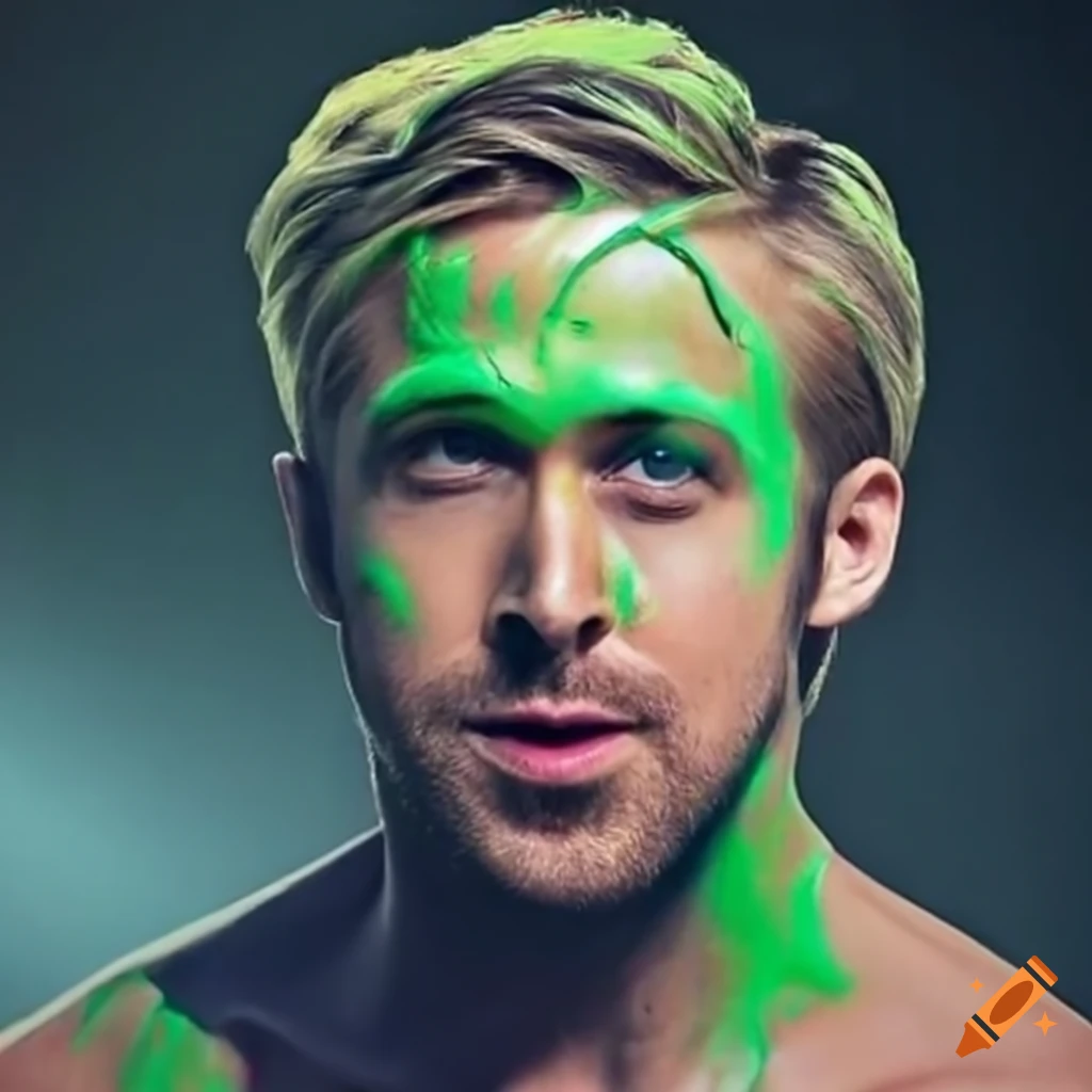 Photo of Ryan Gosling covered in slime at KCA on Craiyon
