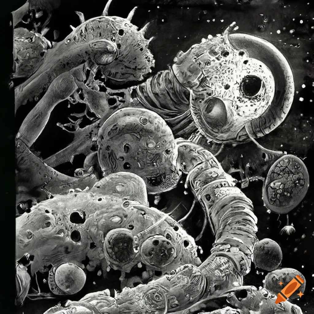 Vintage sci-fi art of germs and viruses battling on Craiyon