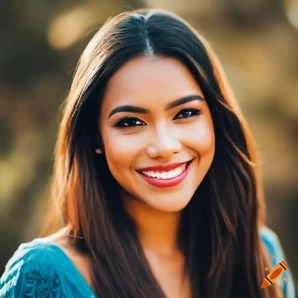 Portrait of a beautiful mexican woman with a bright smile on Craiyon