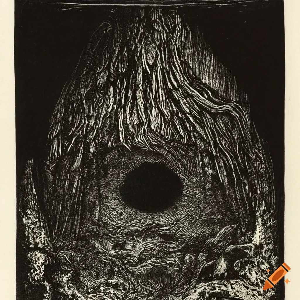 Black and white acid etching of an eye on Craiyon