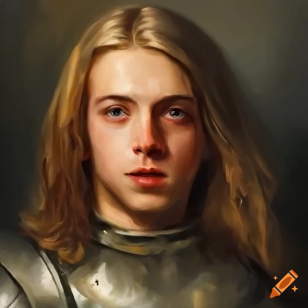 Portrait of a young man knight with long blonde hair on Craiyon