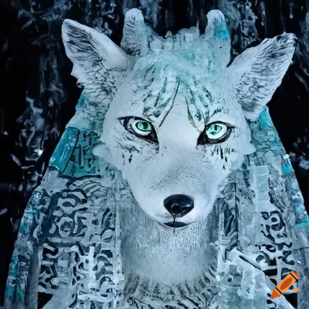 Digital artwork of a frost-covered fox goddess on Craiyon