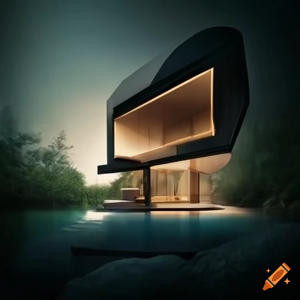 Modern villa with natural elements on Craiyon