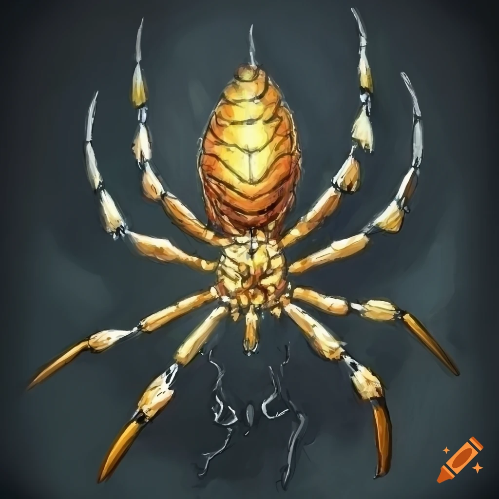 Comic style painting of a golden spider on Craiyon