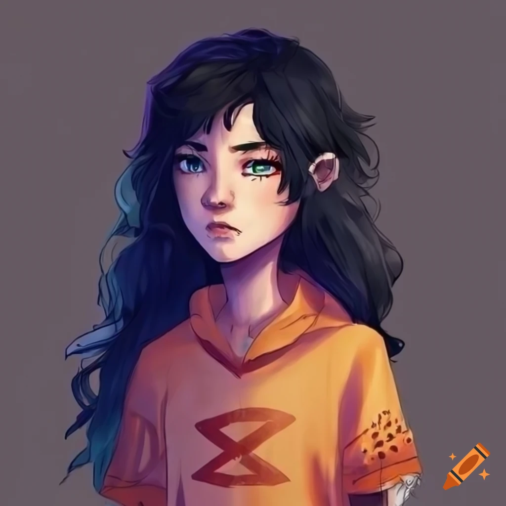Artwork of a percy jackson character with black hair and white eyes on ...