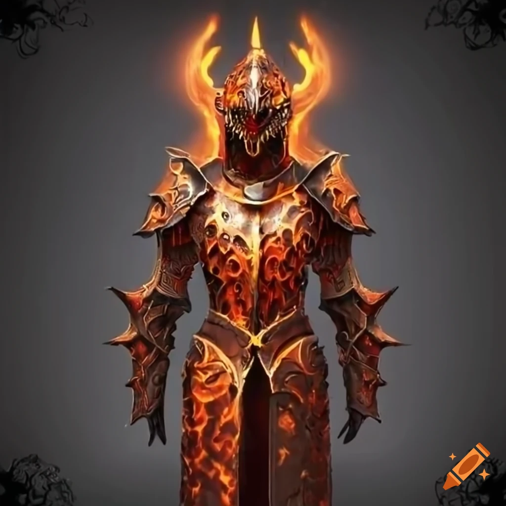 Fantasy armor with lava motifs and dragon helmet on Craiyon