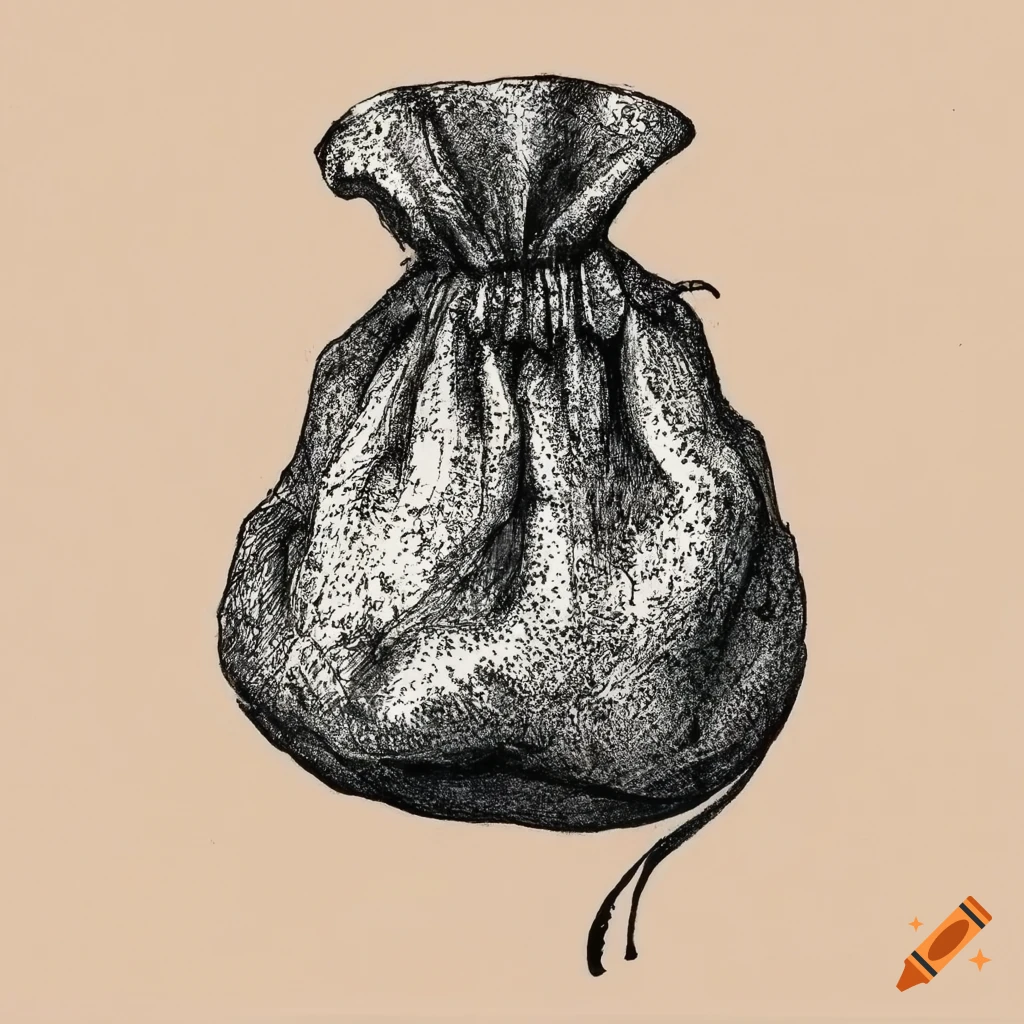 Ink drawing of ancient pouches on Craiyon