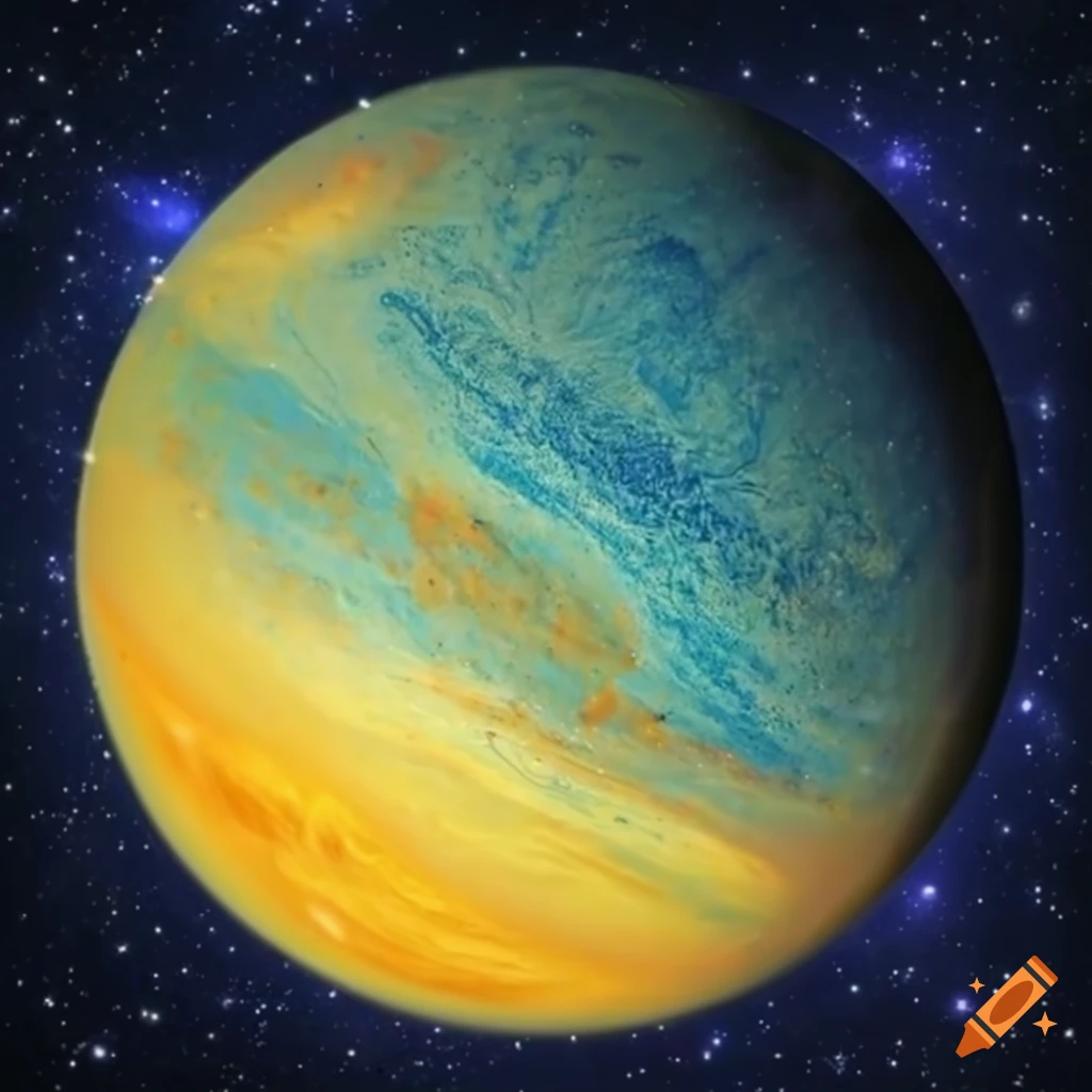 Realistic depiction of a yellow planet in space on Craiyon