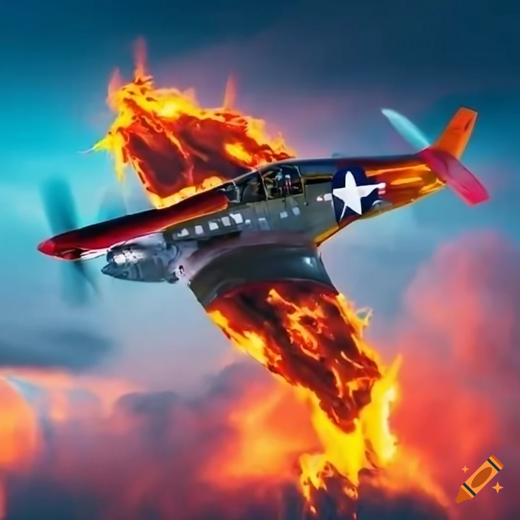 P-51 Mustang with ghost rider theme flying on Craiyon