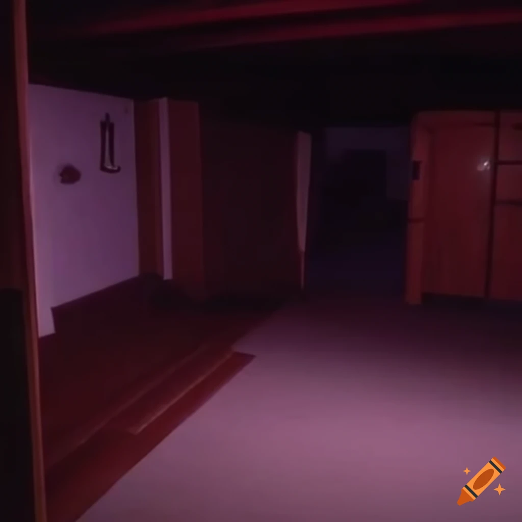 Screenshot of a dimly lit home basement