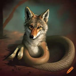 Artwork of a coyote with snake-like body on Craiyon
