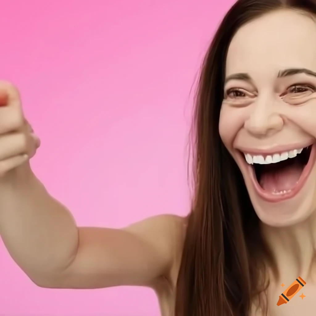 Uncanny valley portrait of a woman laughing with big teeth on Craiyon