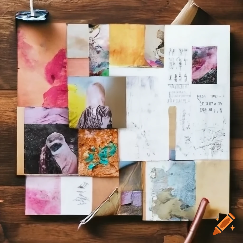 Mixed media collage mood board on Craiyon