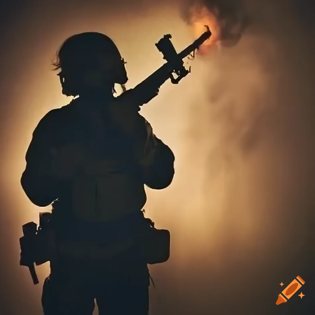 Smoking gun barrel and an explosion in a military setting on Craiyon