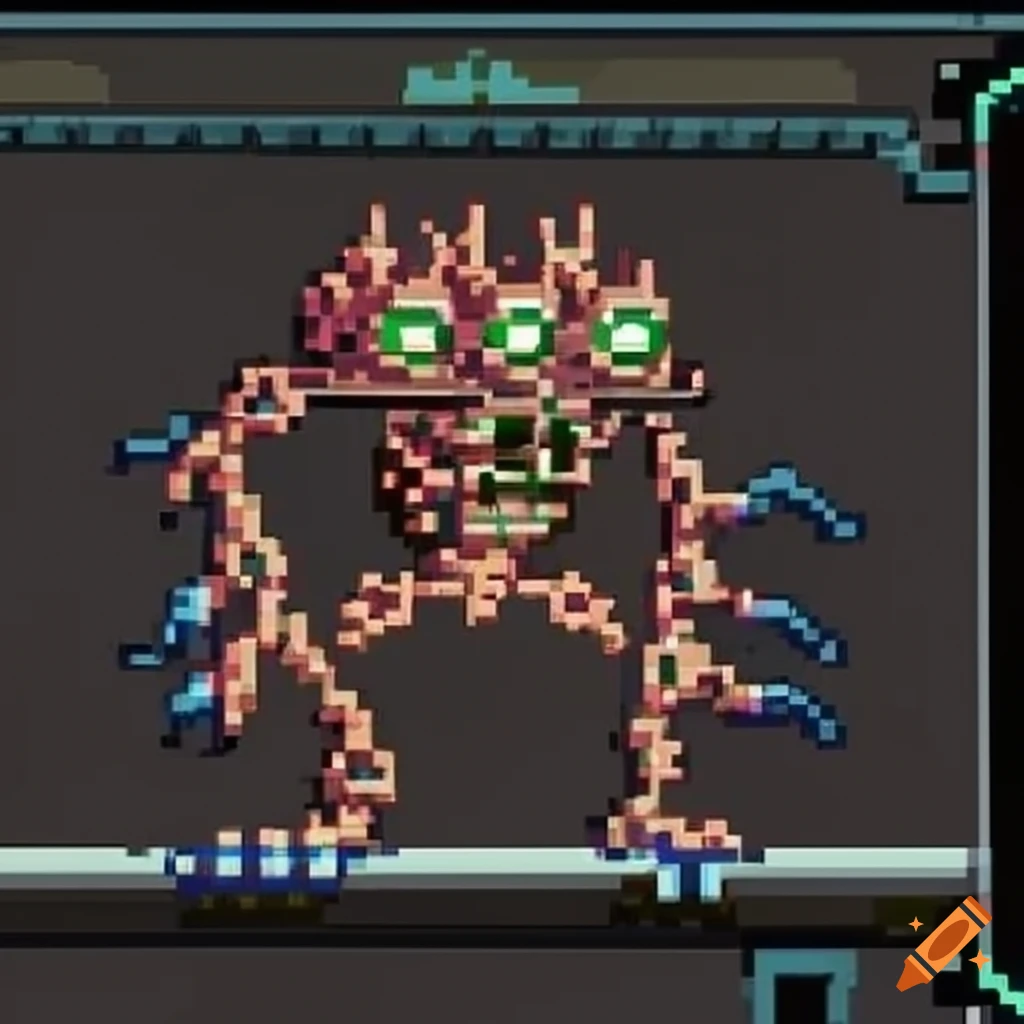 8-bit sprite of a biomechanical video game enemy on Craiyon