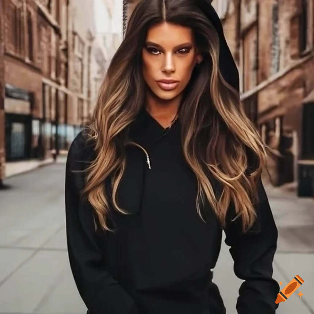 Hannah stocking in a black hoodie