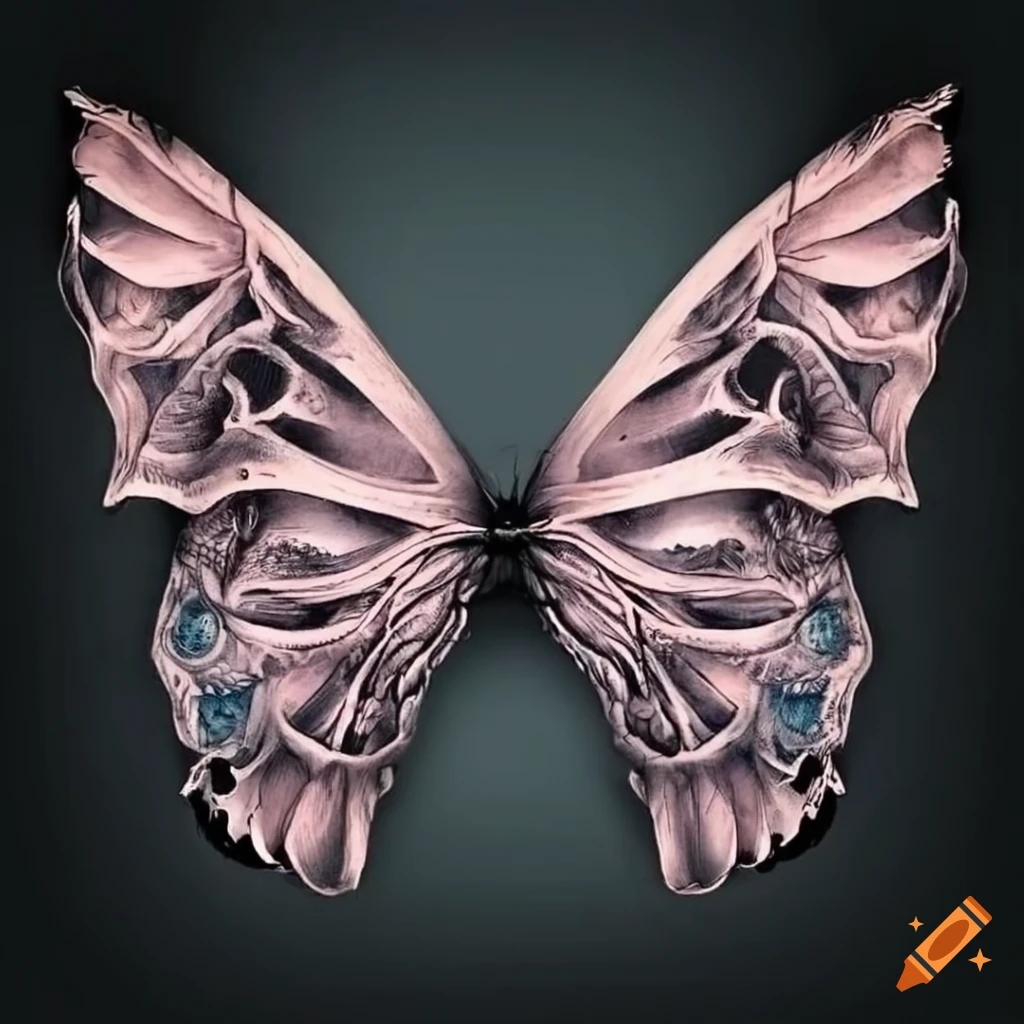 Detailed butterfly wings bone tattoo design on Craiyon