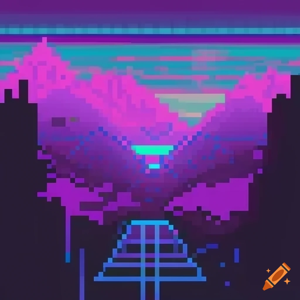 Pixel art of a forest with a synthwave vibe on Craiyon