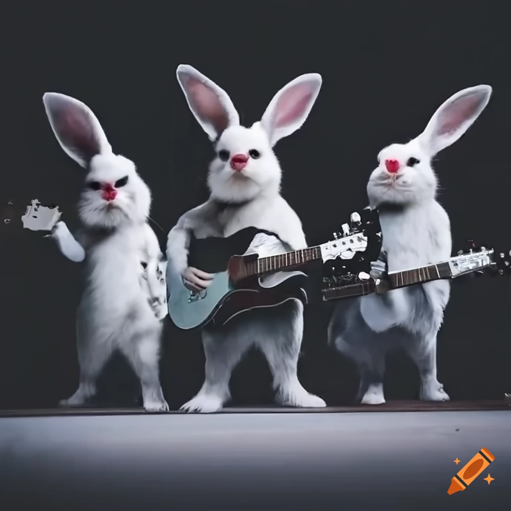 Rabbits playing music on stage with sunglasses on Craiyon