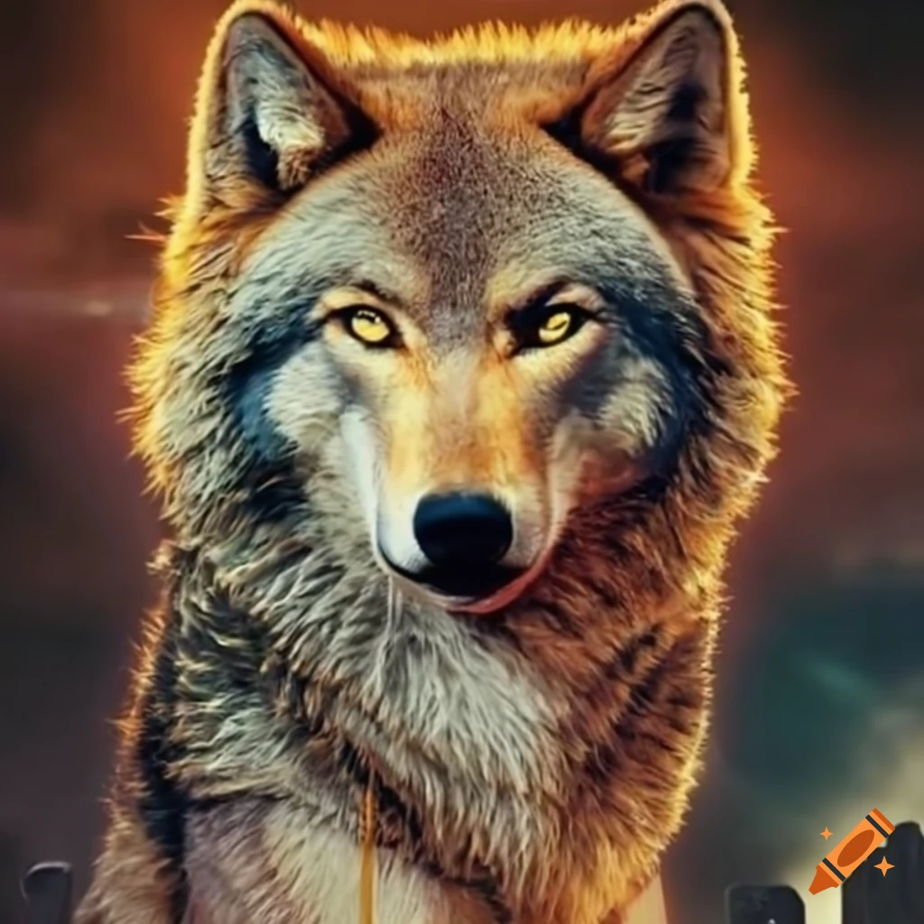 Golden wolf searching for treasures at yardsales on Craiyon