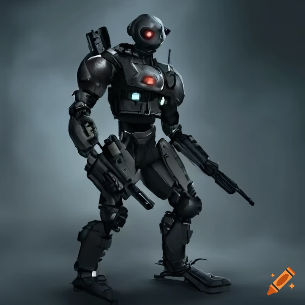 Black humanoid robot soldier on Craiyon