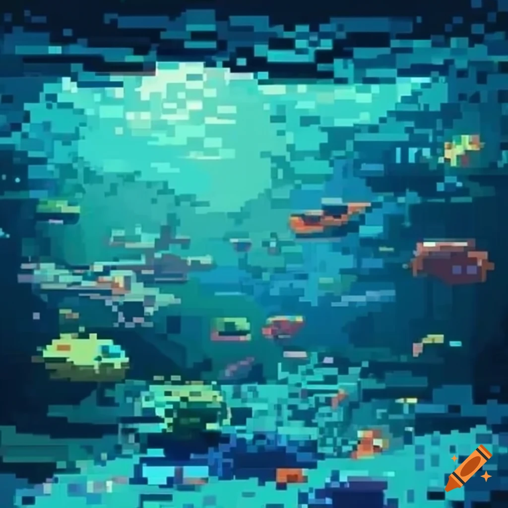 Pixel art of an underwater scene on Craiyon