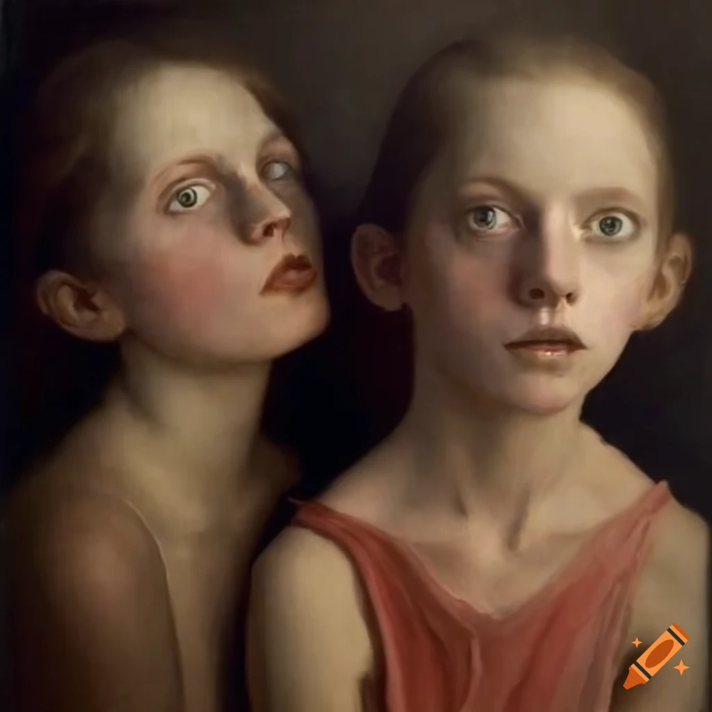 Portrait of two young ladies with timid expressions on Craiyon