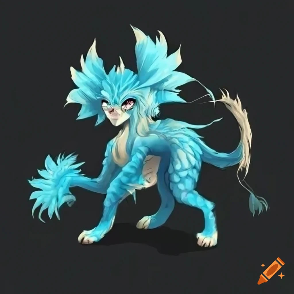 Elegant mythical creature with expressive eyes and long tail on Craiyon