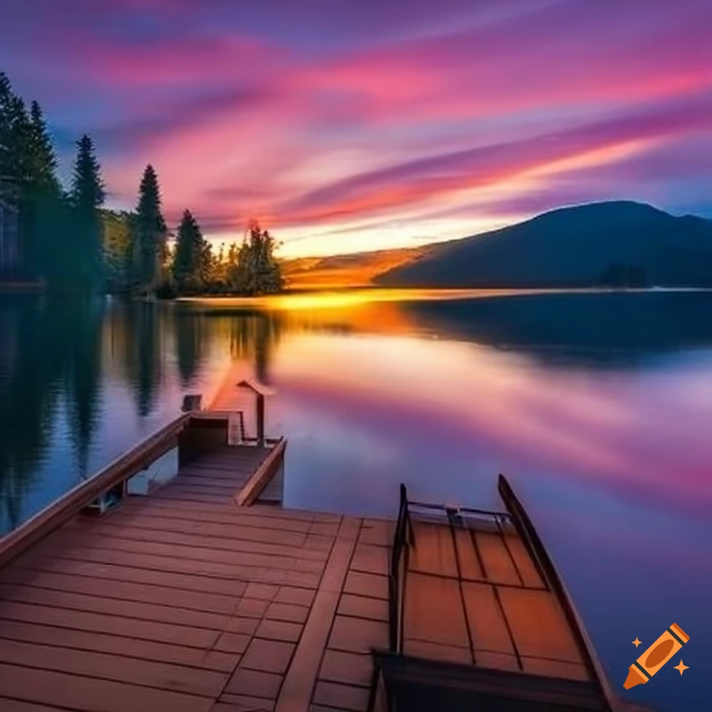 Panoramic view of a stunning lakefront house on Craiyon