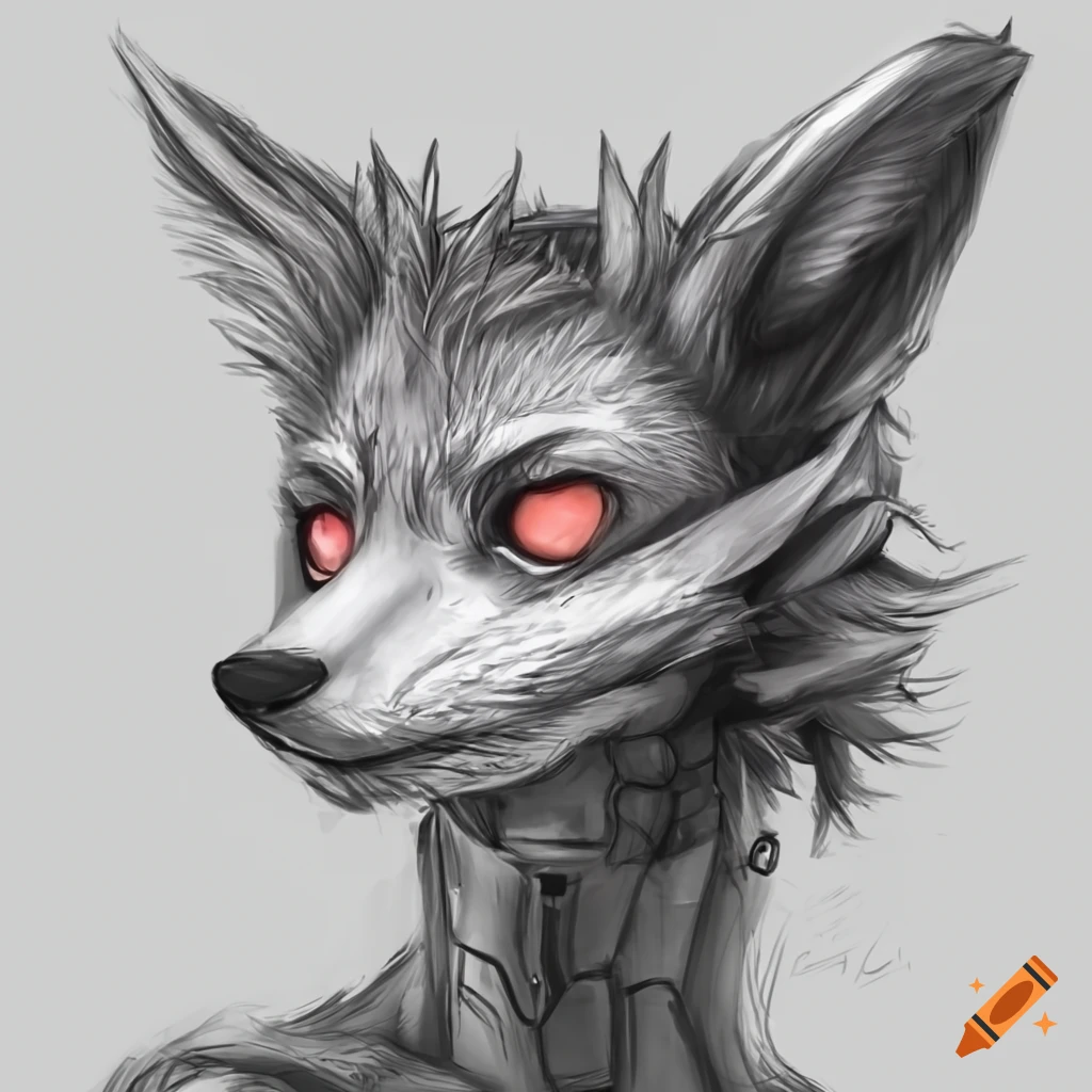 Canvas painting of an anthropomorphic cyborg fox on Craiyon