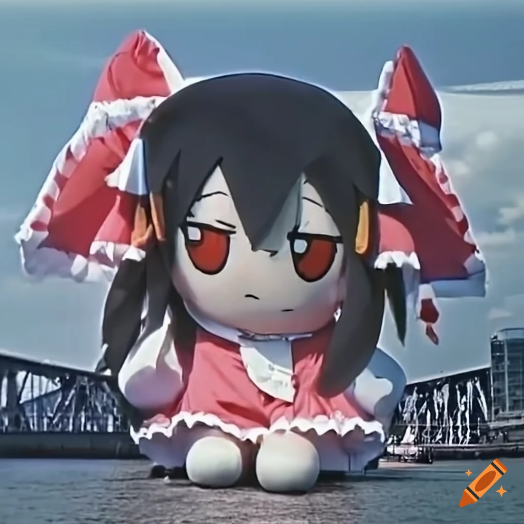 Vintage footage of a giant Reimu fumo balloon in Brisbane on Craiyon