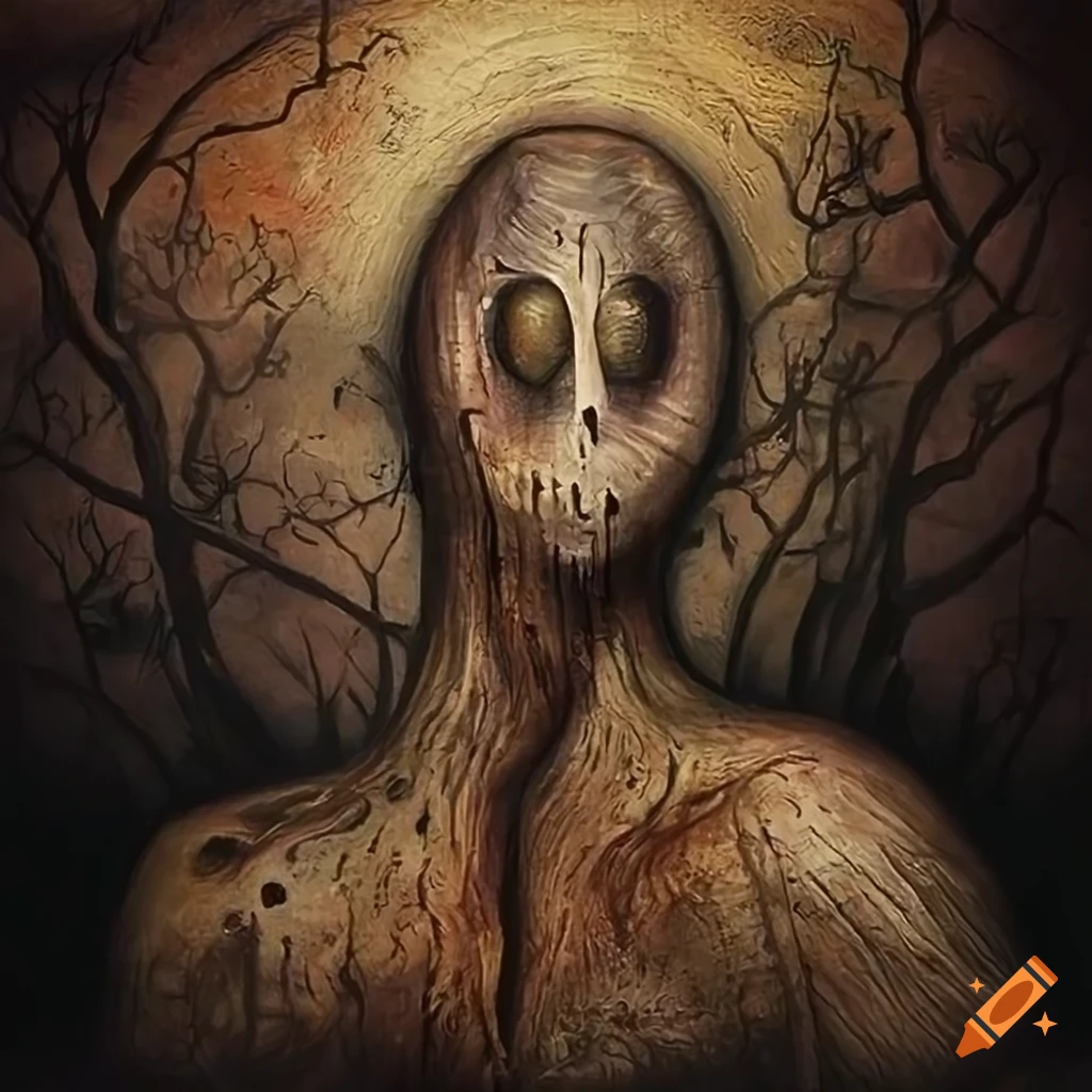 Oil painting of a creepy tree creature in enchanted forest on Craiyon