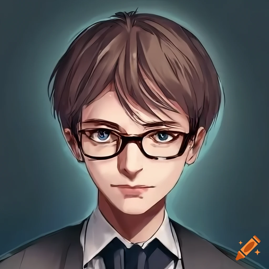 Detailed anime-style illustration of a nerdy mathematician