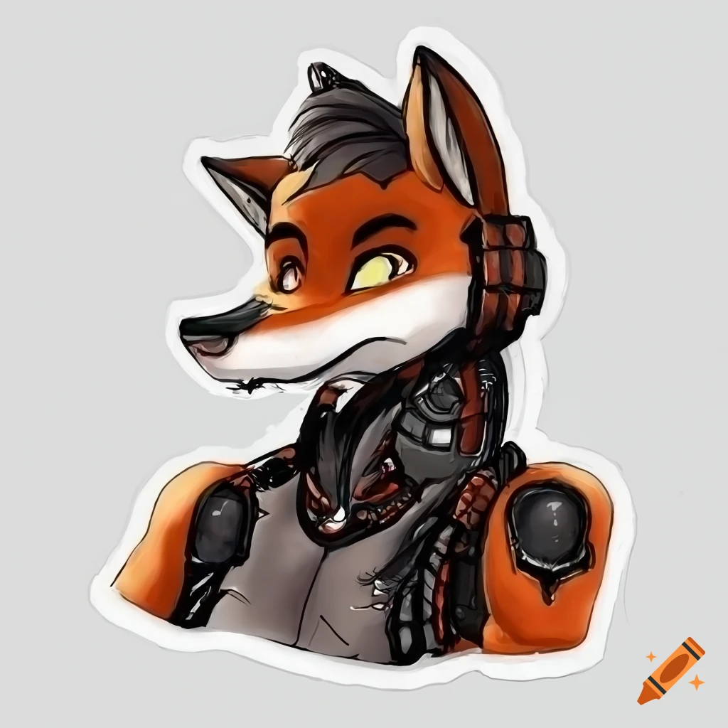 Canvas painting of an anthro cyborg fox