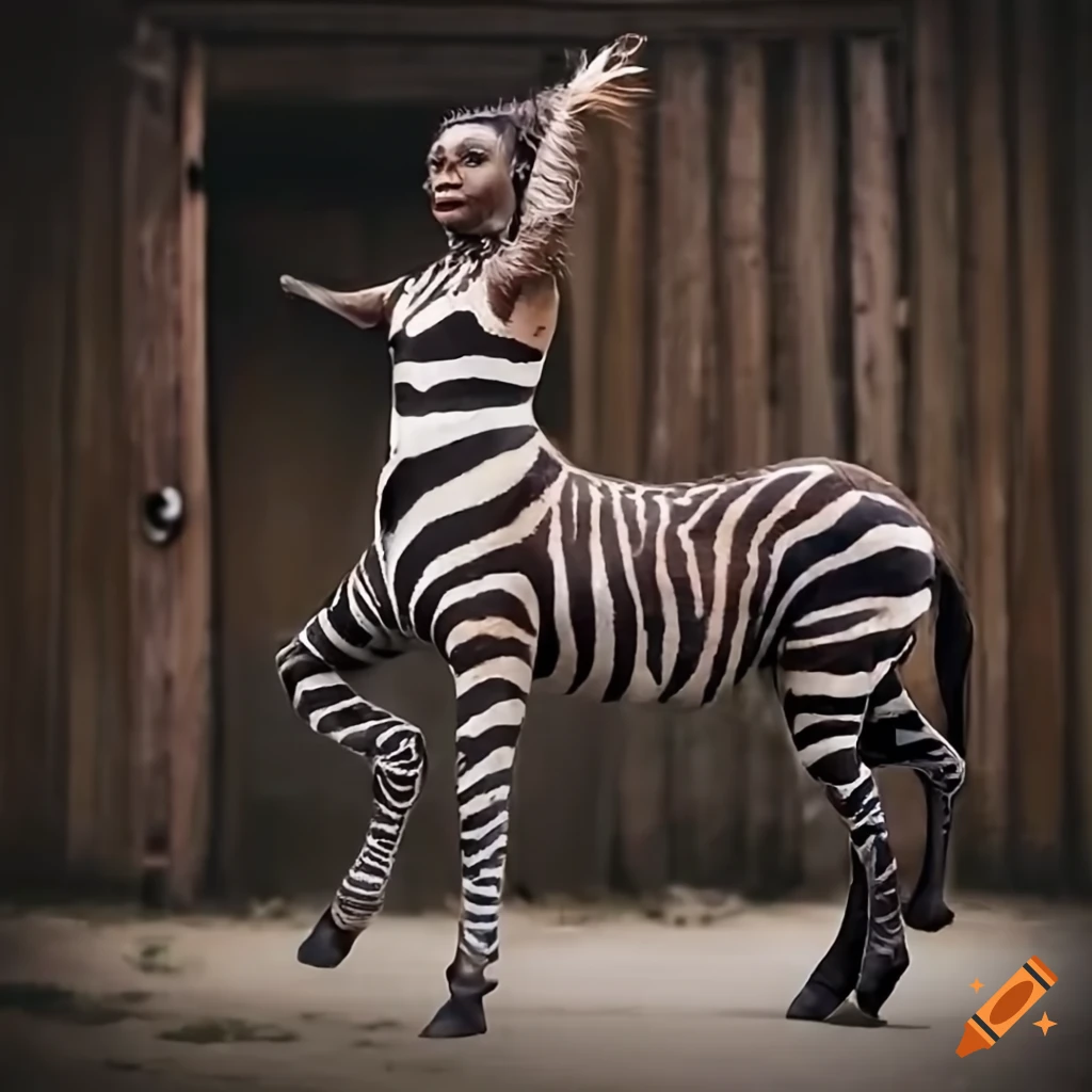 Cinematic photograph of a cute zebra-centaur on Craiyon