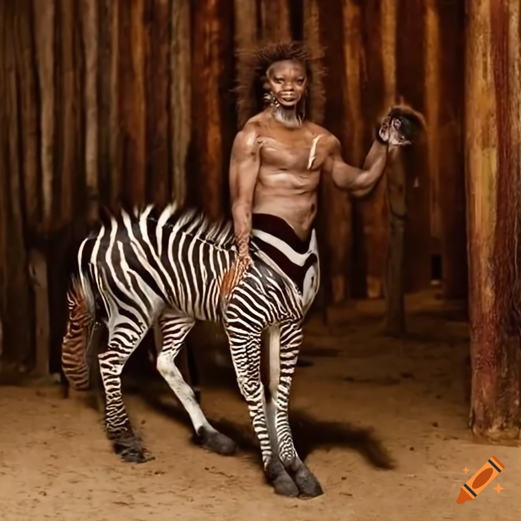 Cinematic photograph of a zebra-centaur on Craiyon