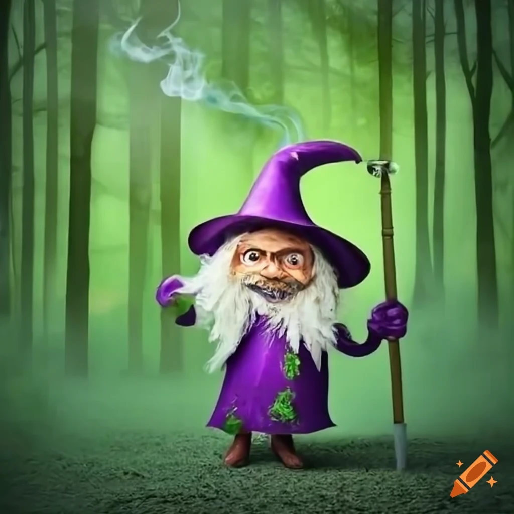 Illustration of a dancing wizard in a green forest on Craiyon