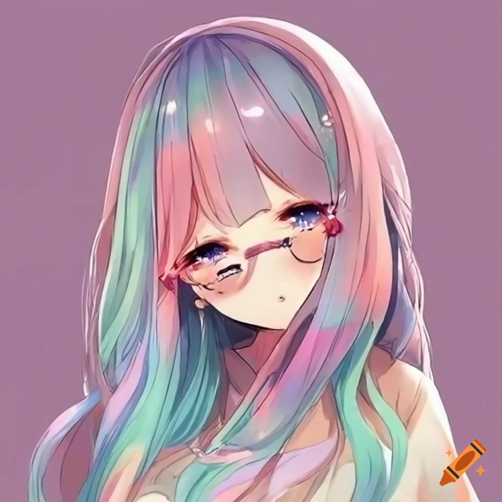 Cute pastel anime girl with rainbow colors on Craiyon
