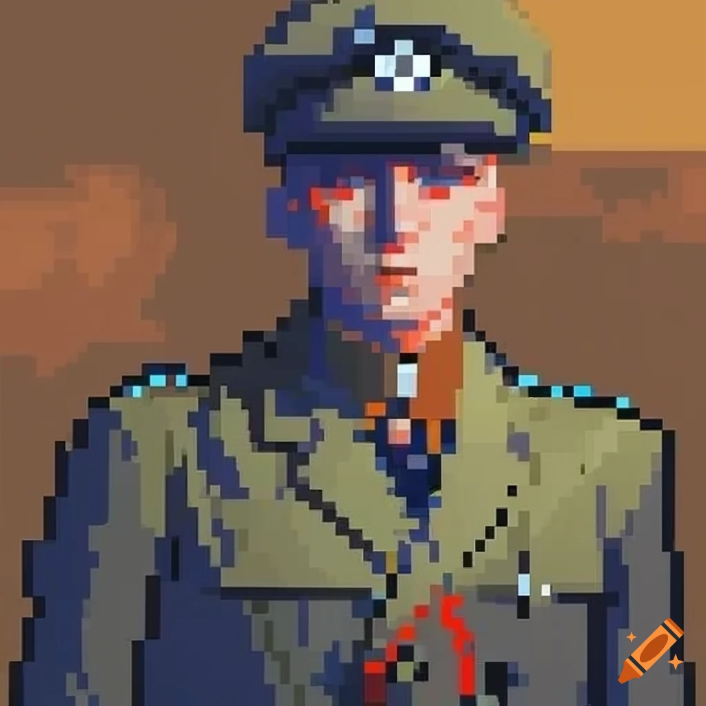 Pixel art of a World War 1 officer on Craiyon