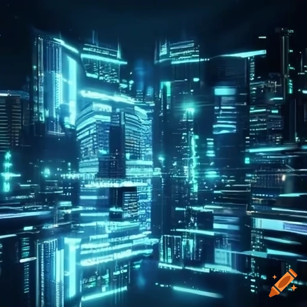 Holographic cityscape with data streams on Craiyon