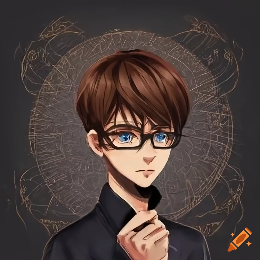 Anime drawing of a nerdy mathematician solving equations on a ...