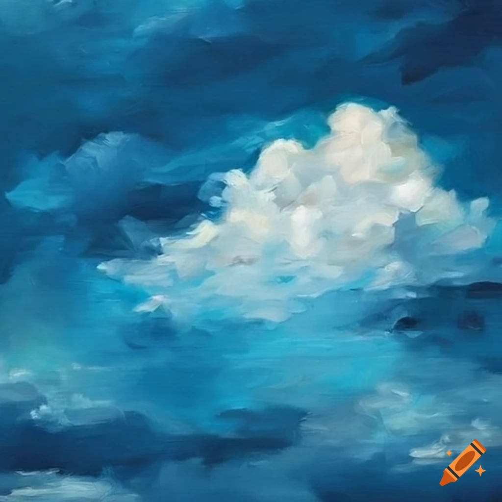 Realistic oil painting of blue sky with white clouds on Craiyon