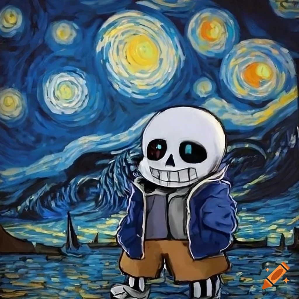 Sans undertale starry night by van gogh on Craiyon