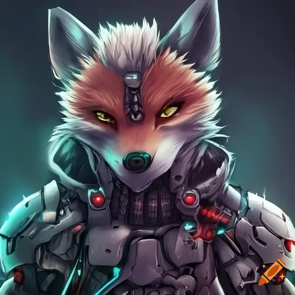 Hd wallpaper of an anthro fox cyborg on Craiyon
