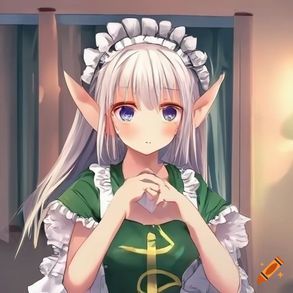 Cute anime elf maid with long hair