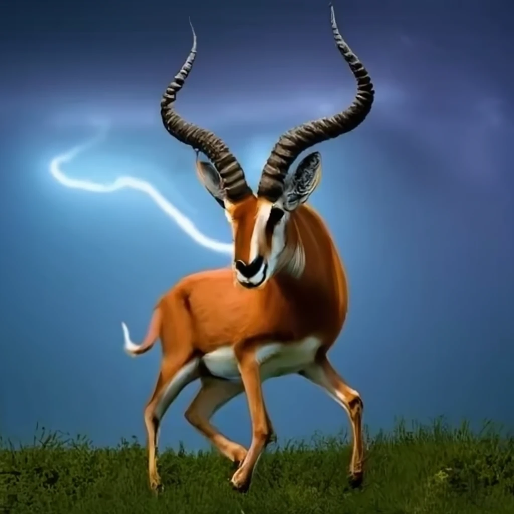 Image of a mythical antelope with golden horns in stormy skies on Craiyon