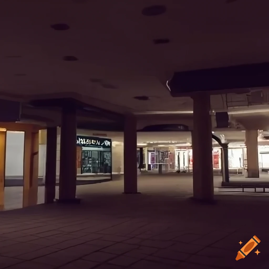 Surreal image of an abandoned mall with dim lights