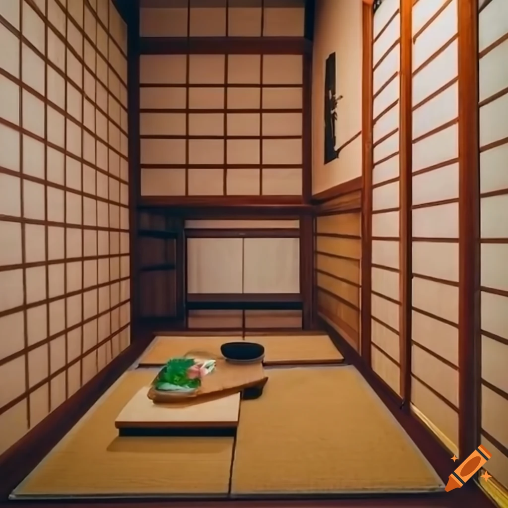 Traditional tatami room with tokonoma and kotatsu table on Craiyon