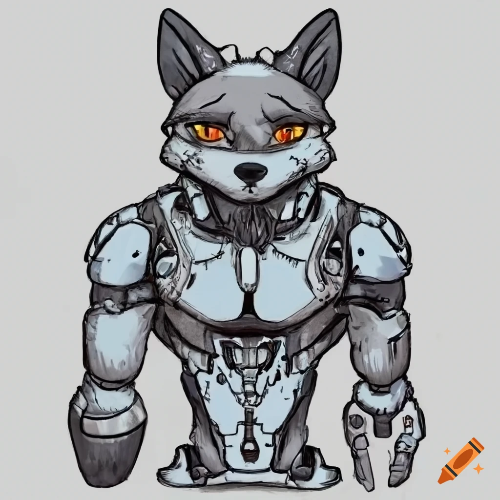 Hand-drawn illustration of a fox cyborg on Craiyon