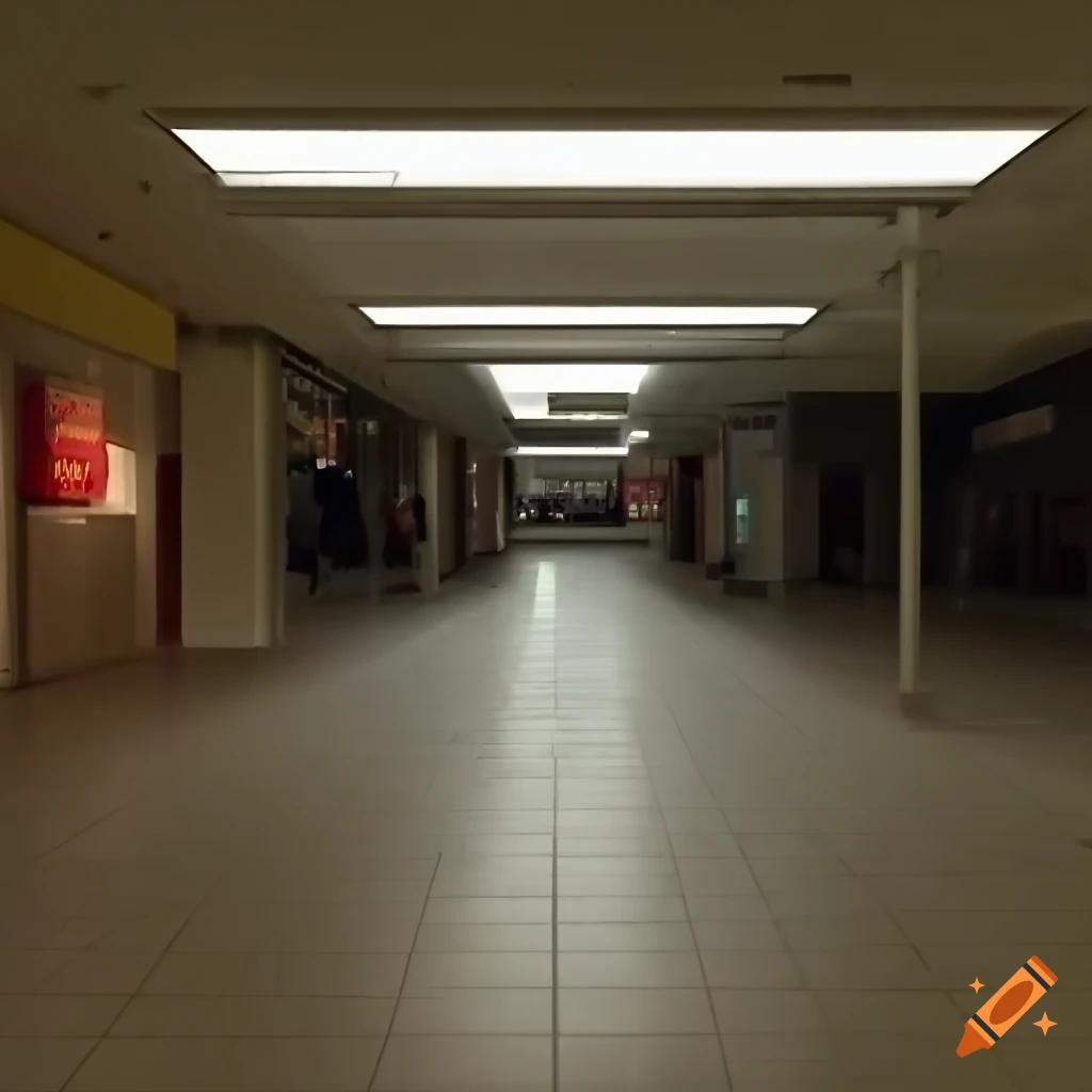 Surreal image of an empty and rundown mall on Craiyon